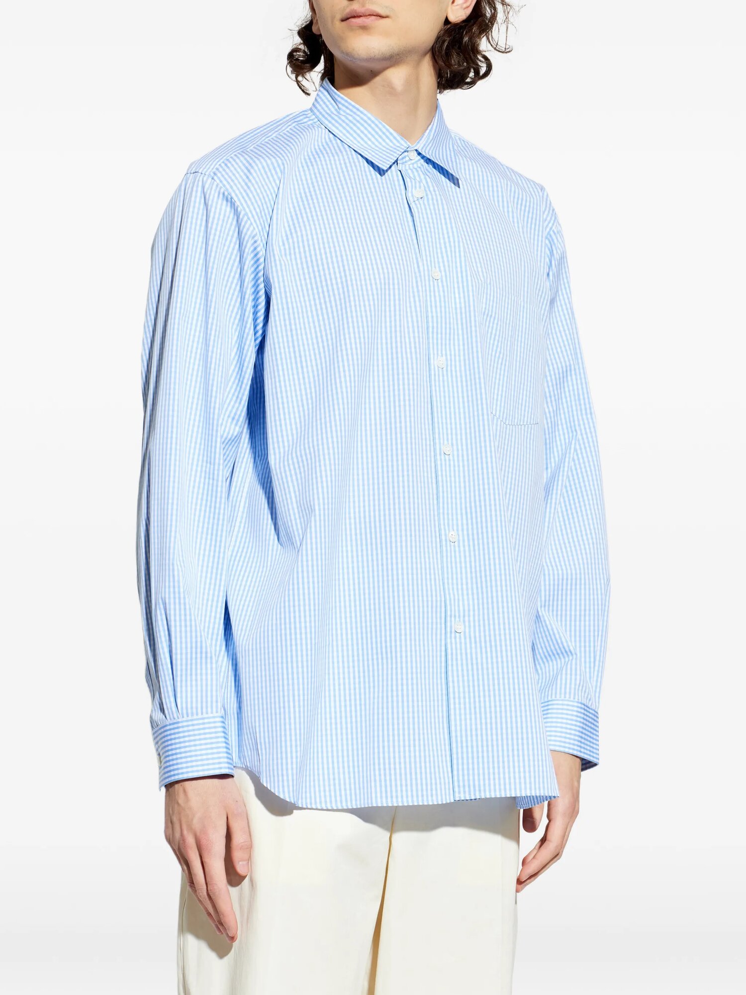 Рубашка Comme des Garcons SHIRT Striped-pattern pocket shirt, размер M, blue — фото 1