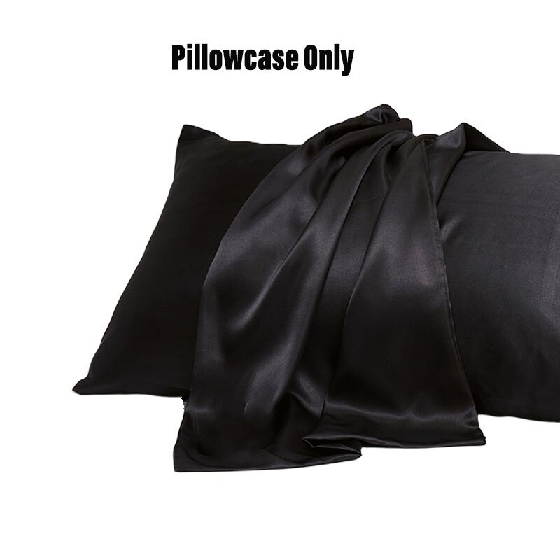 Подушка satin pillow cover for couples luxurious pillowcase polyester fiber fabric silk like material 20*54in minimalistic style, black