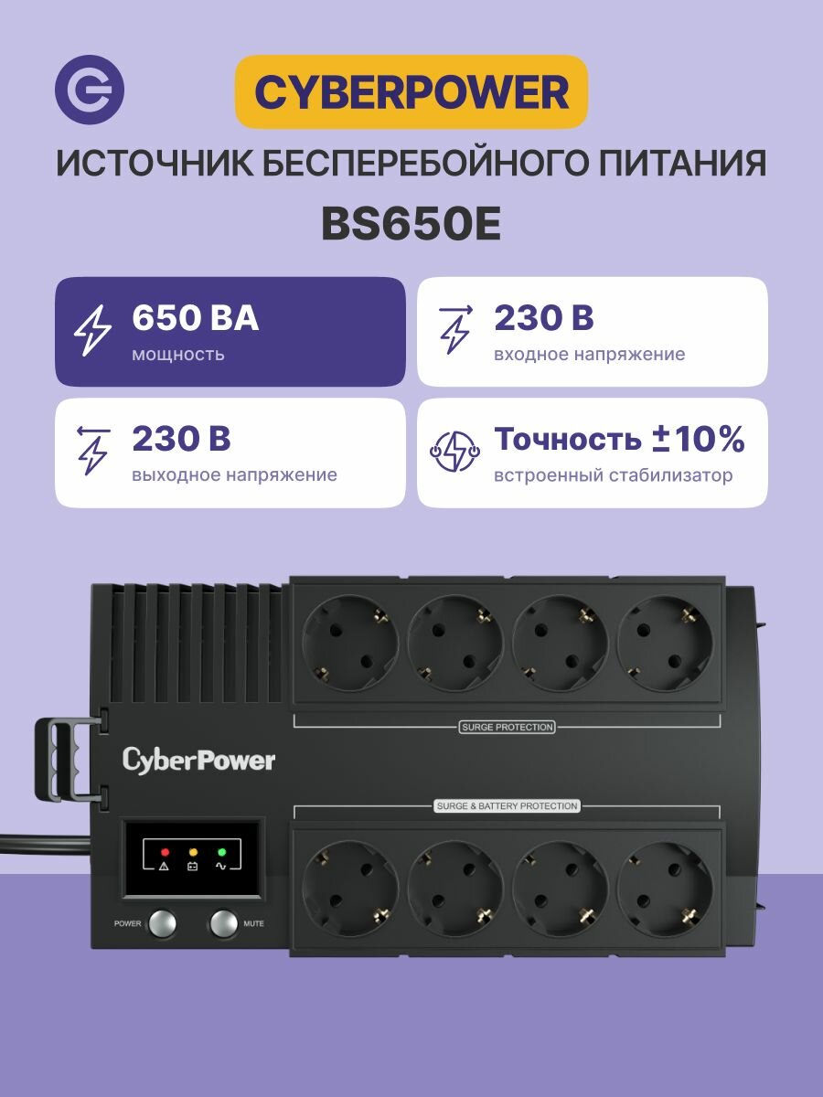 Источник бесперебойного питания CYBERPOWER 650VA/390W (BS650E)