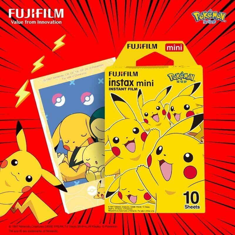 Фотокартридж Fujifilm Instax Mini с Пикачу Покемон, подходит Mini 12,11,8,9, узкая пленка 3 дюйма с белой рамкой