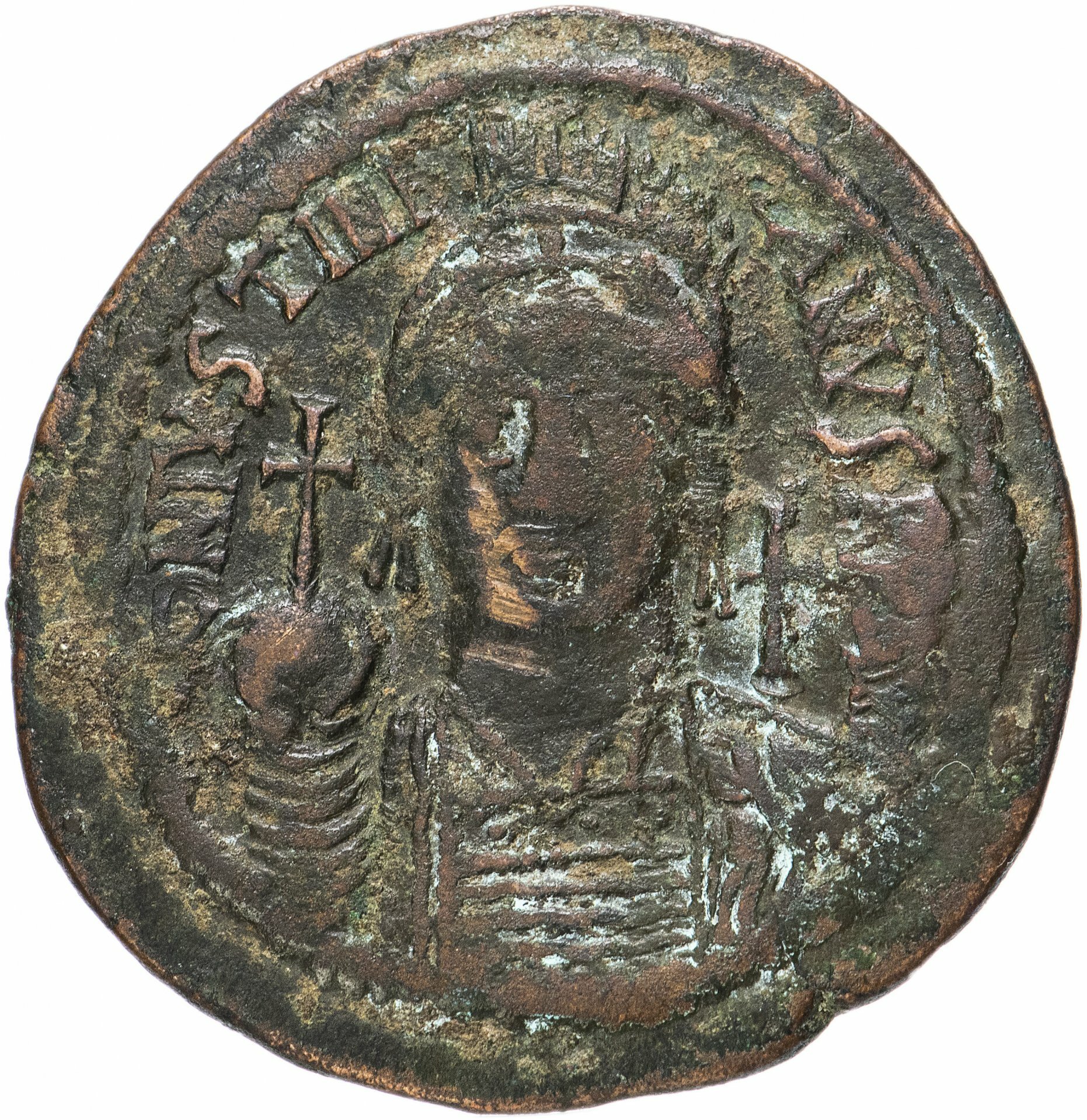 Византийская империя, Юстиниан I, 527-565 годы, 40 нуммиев фоллис Византиский Сестерций, Бронза, в сохранности VF