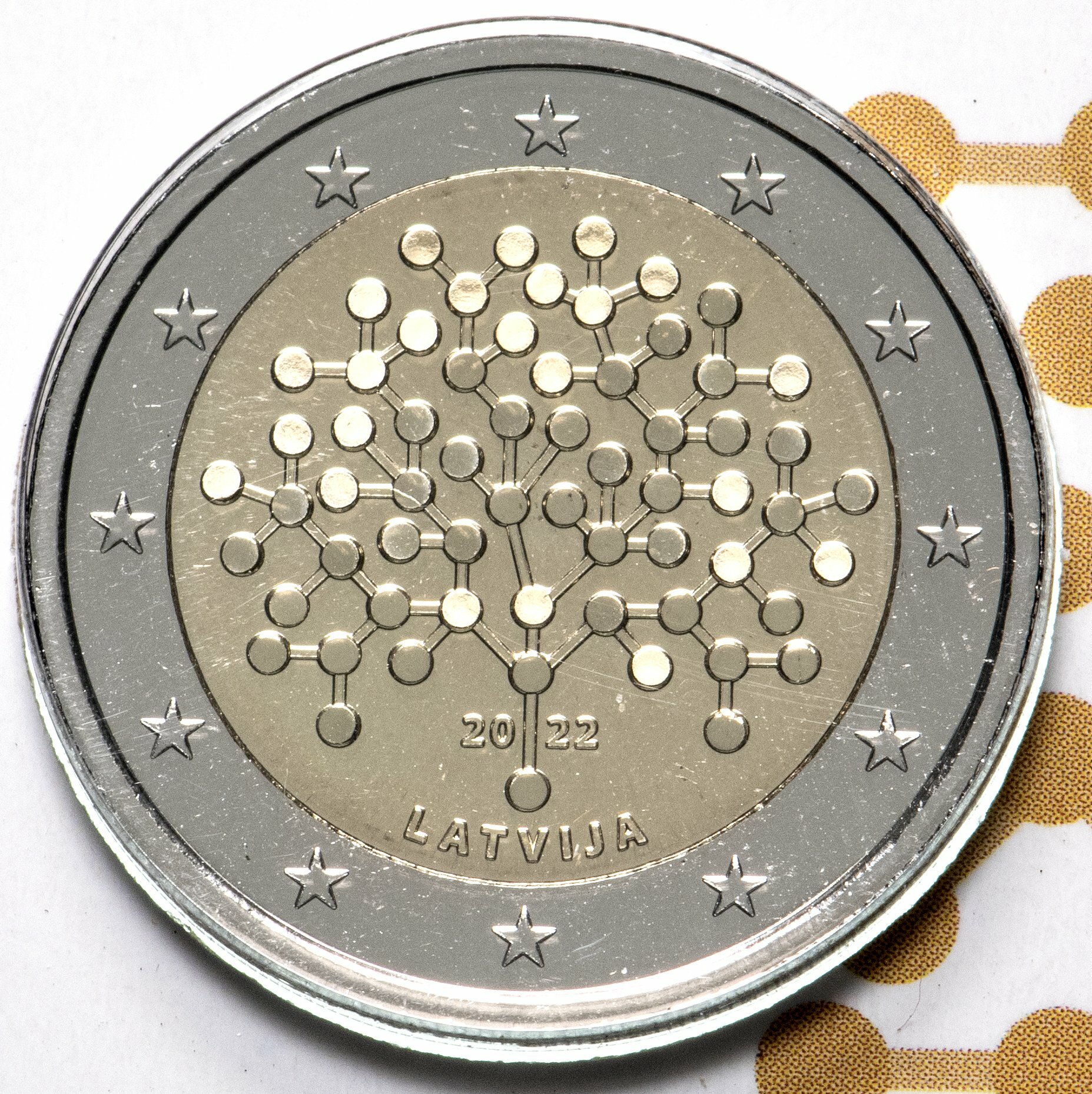 Латвия 2 евро 2022 "Финансовая грамотность" на монетной карточке блистере, Биметалл, в сохранности UNC