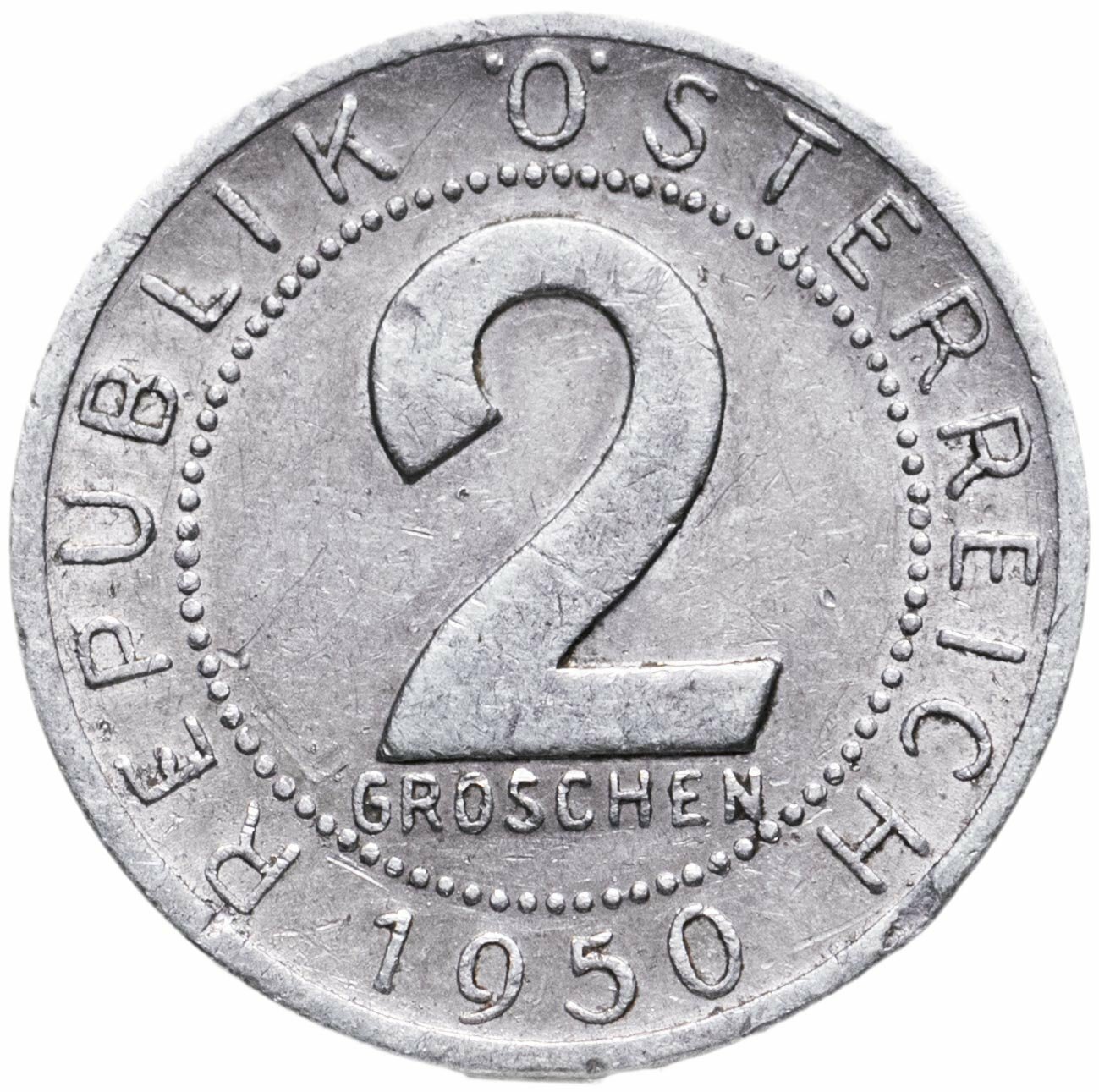 Австрия 2 гроша groschen 1950, Алюминий, в сохранности XF
