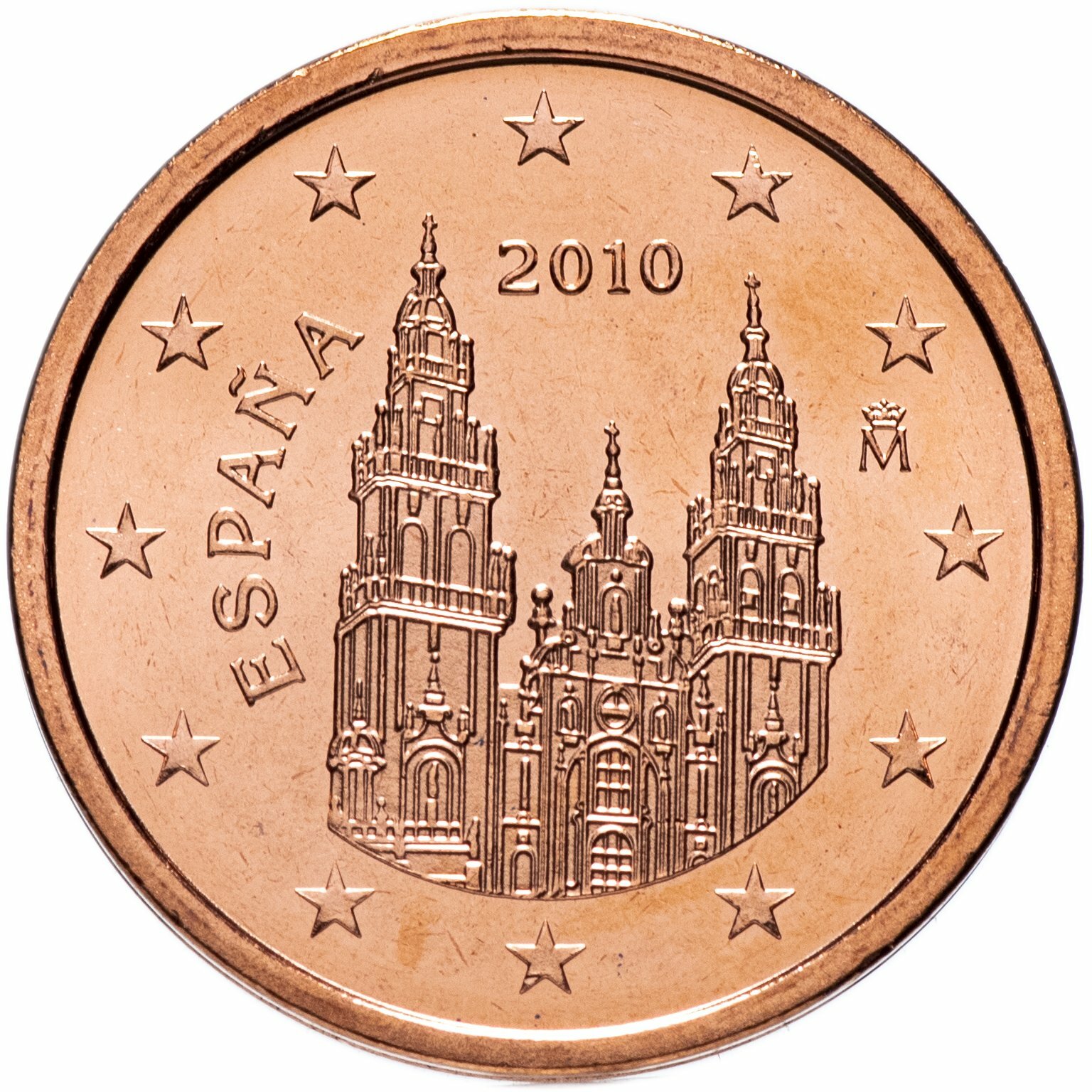 Испания 2 евроцента cents 2010, Сталь, в сохранности UNC
