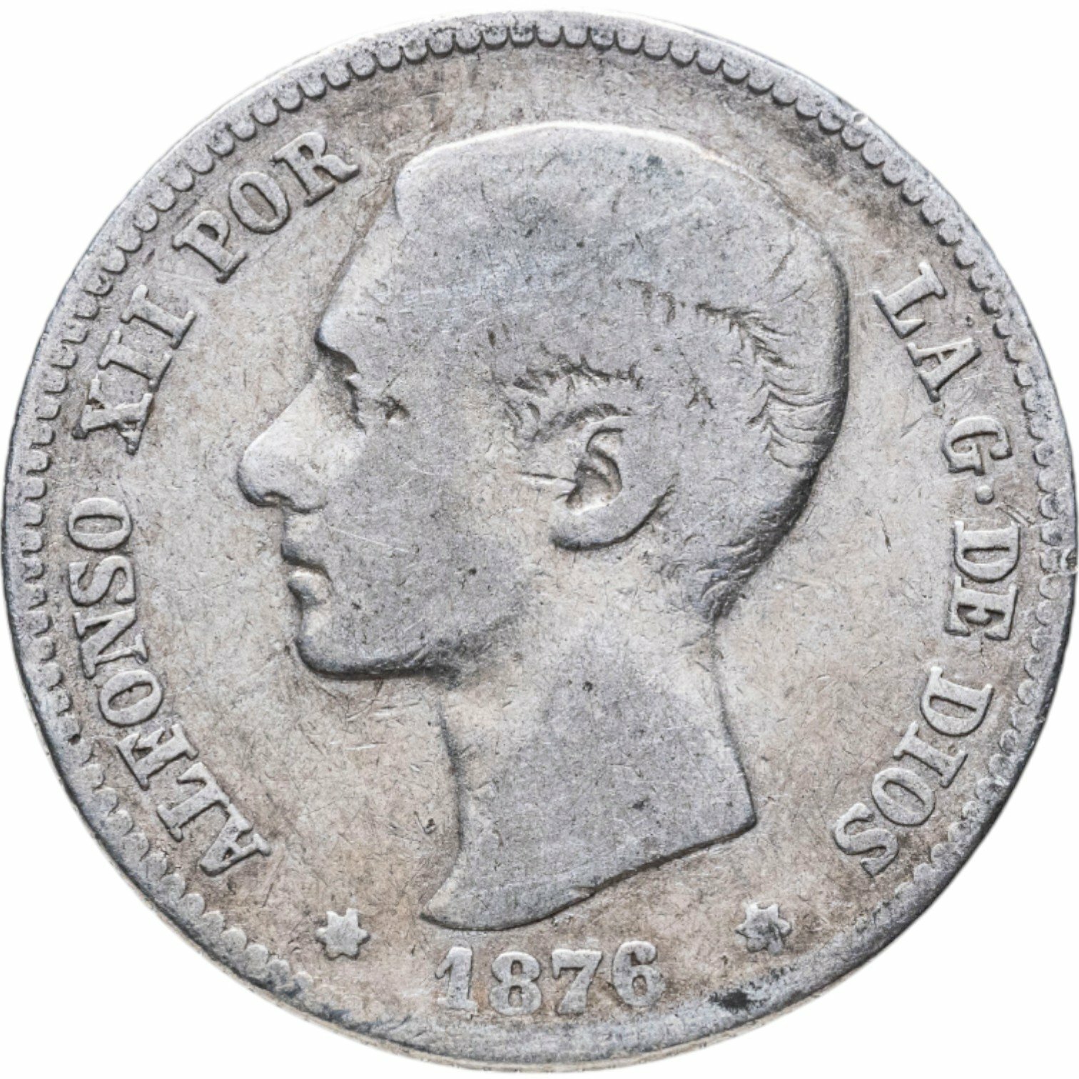 Испания 1 песета peseta 1876, Серебро 835, в сохранности VF