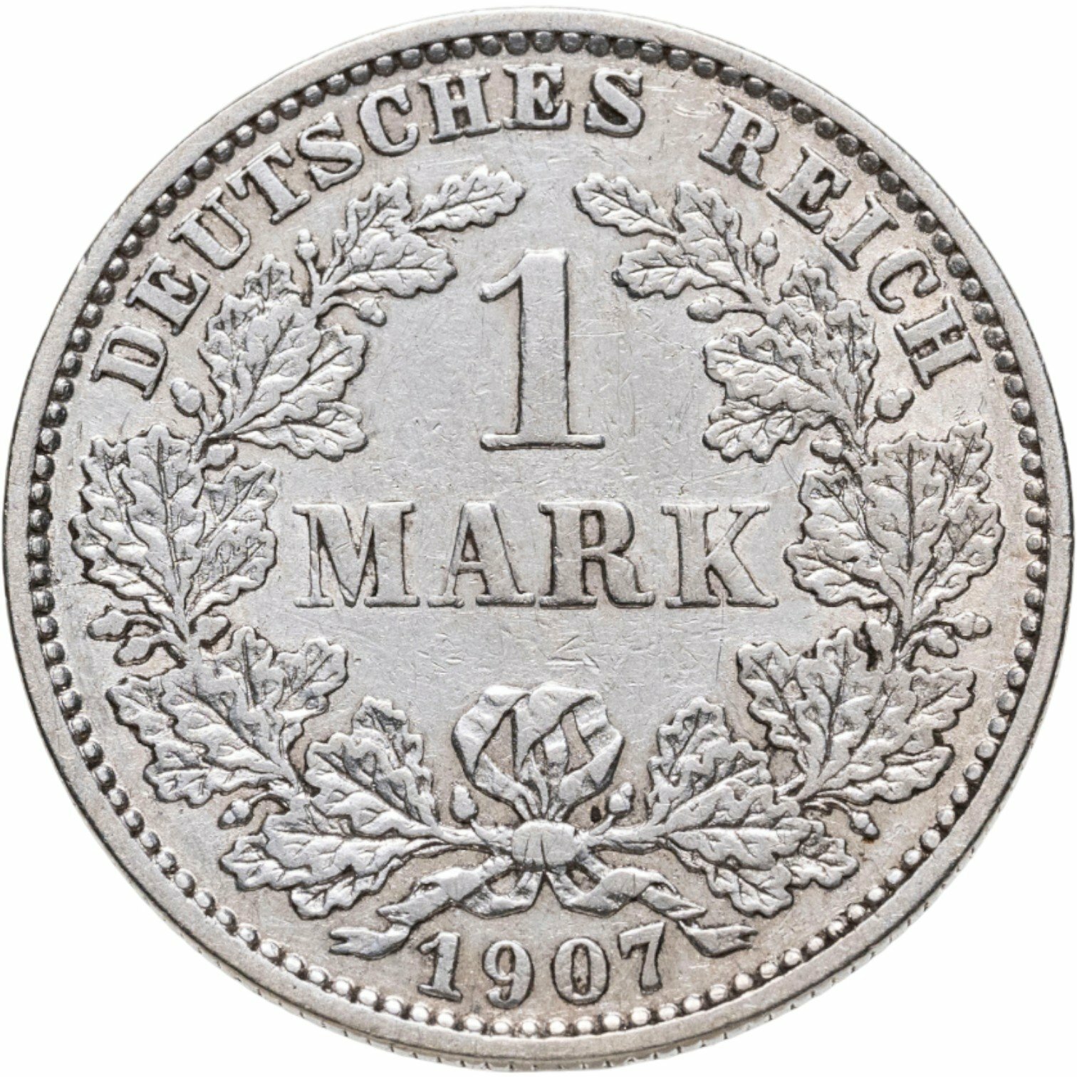 Германия 1 марка 1907 Знак монетного двора: "Е", Серебро 900, в сохранности XF