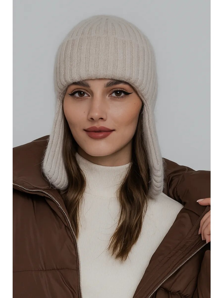 Шапка ушанка зимняя женская вязаная
