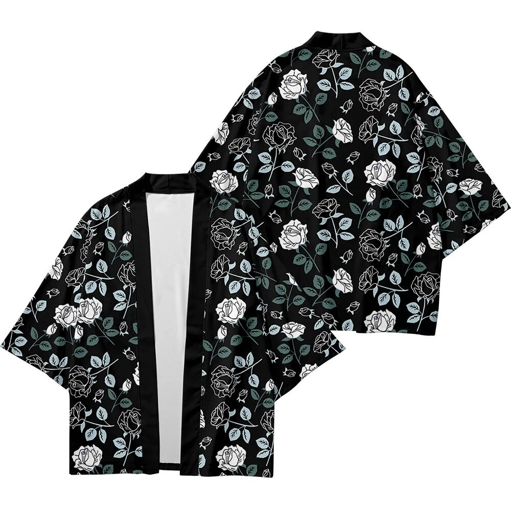 Мужской полиэстеровый хаори с принтом подсолнухов Черный, 4XL, 6