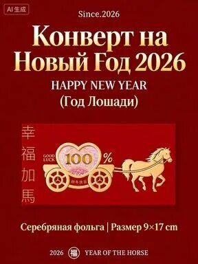 Красный конверт Года Лошади 2026 Рождество-красная поздравительная сумка