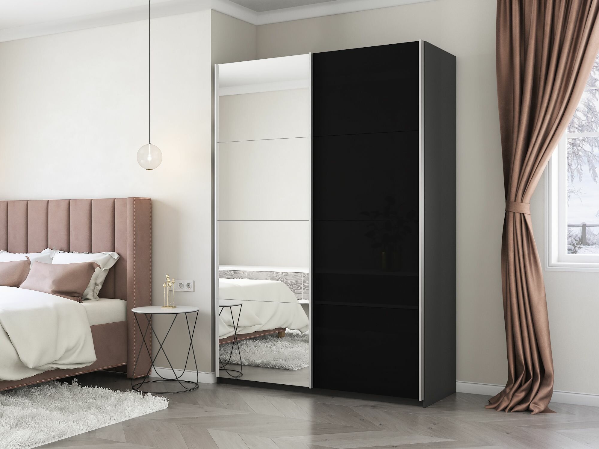 Шкаф-купе Билли 2-х дверный, (Зеркало/Стекло черн.) 160х57х230 см. Серый диамант