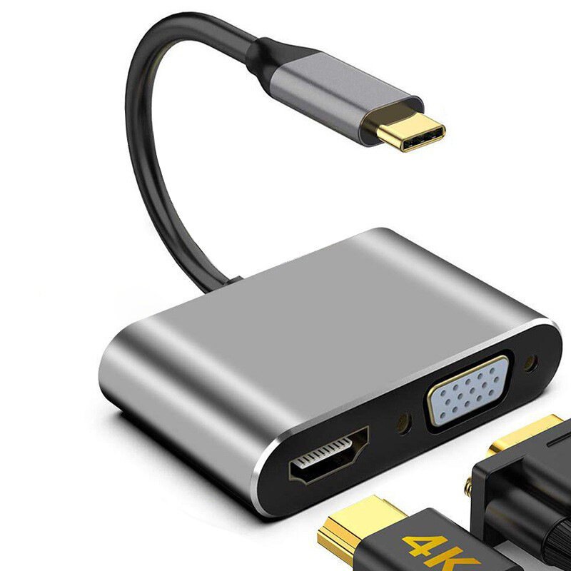 Хаб USB Type-C с HDMI для ноутбука и смартфона, адаптер расширения портов, конвертер 4K с кабелем