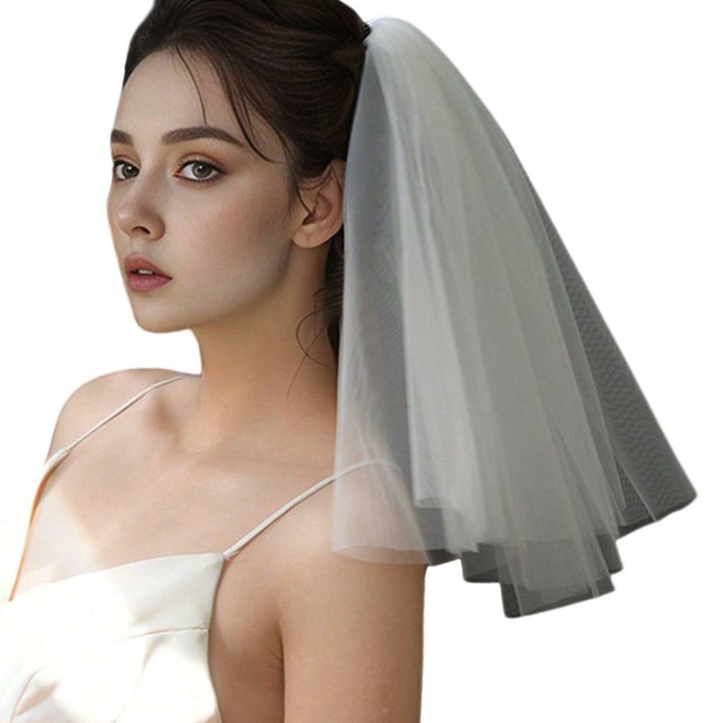 Фата с белой лентой и заколкой для свадьбы, Белая простая заколка для волос