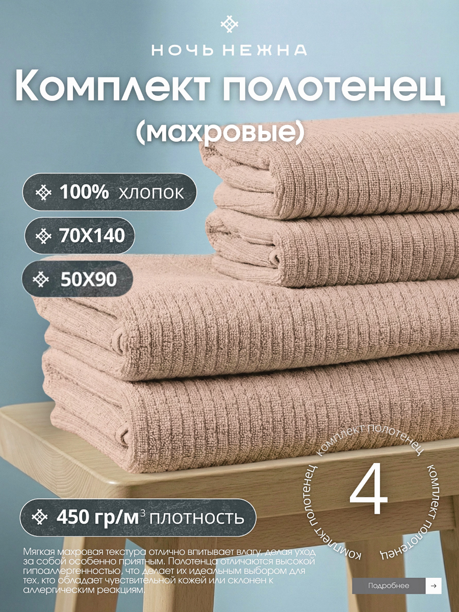 Полотенце банное махровое набор 4 шт