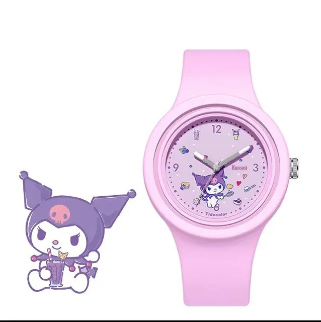 Часы Sanrio Cinnamon Dog Watch, Kolomi Hello Kitty с силиконовым ремешком, кварцевые, повседневные, с мультяшным рисунком и мелодией, подарок на день рождения для девочек и детей.