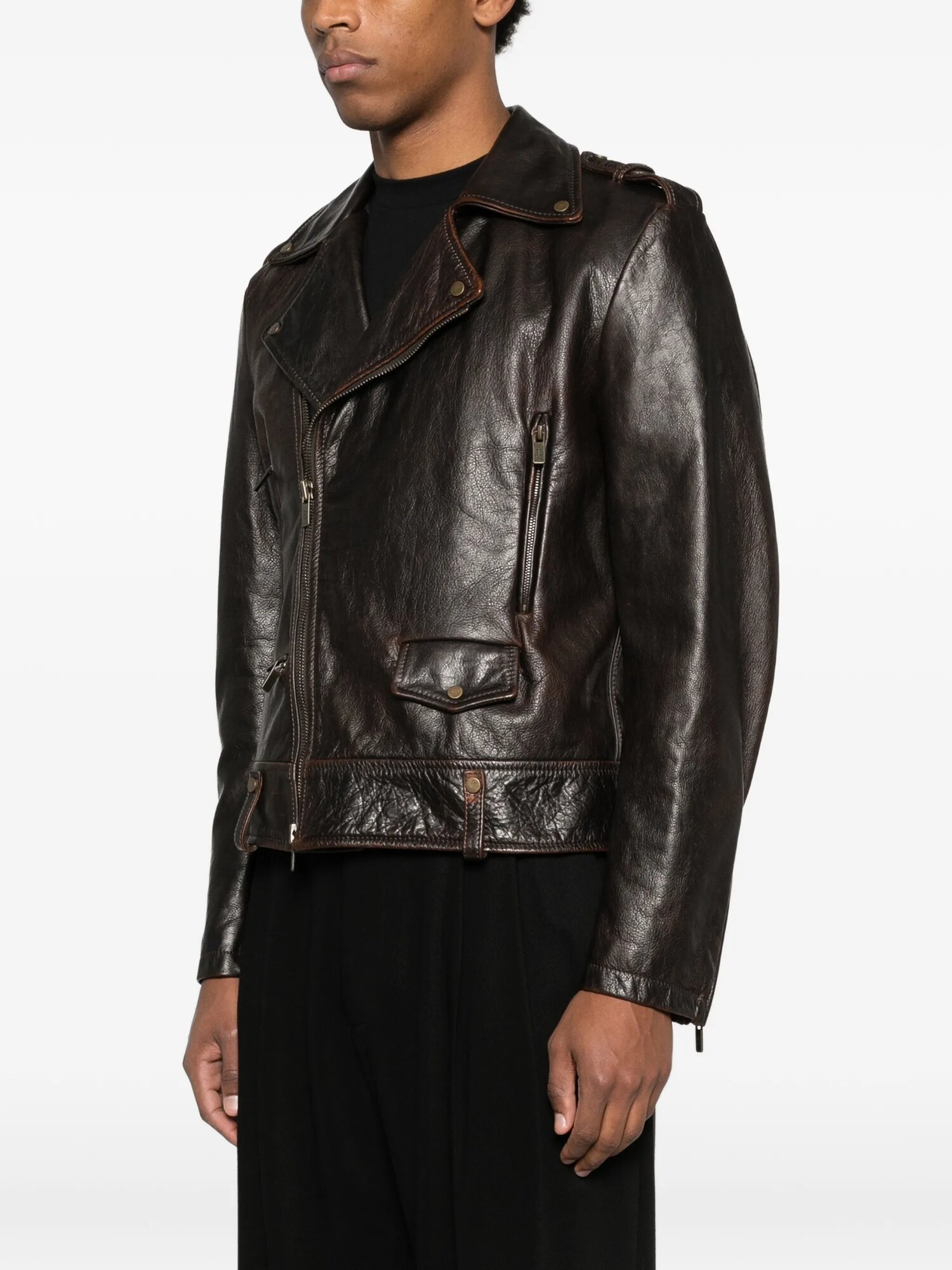 Куртка Salvatore Santoro Leather biker jacket, размер 50, коричневый — фото 1