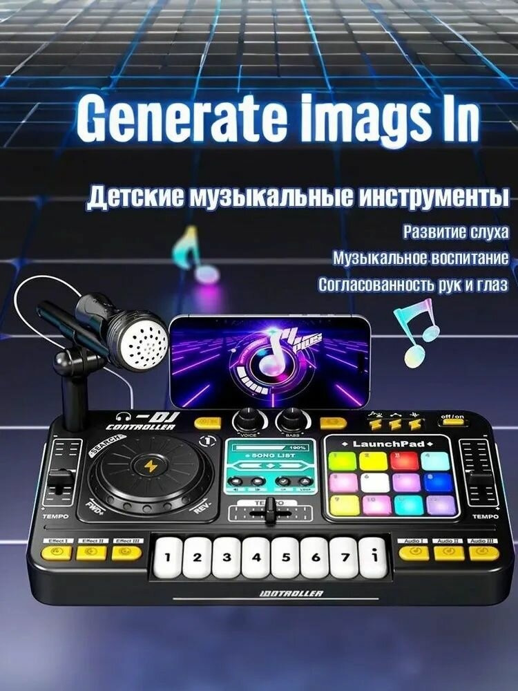 Беспроводной детский диджейский пульт с микрофоном и музыкальным инструментом творчество и веселье для маленьких звезд