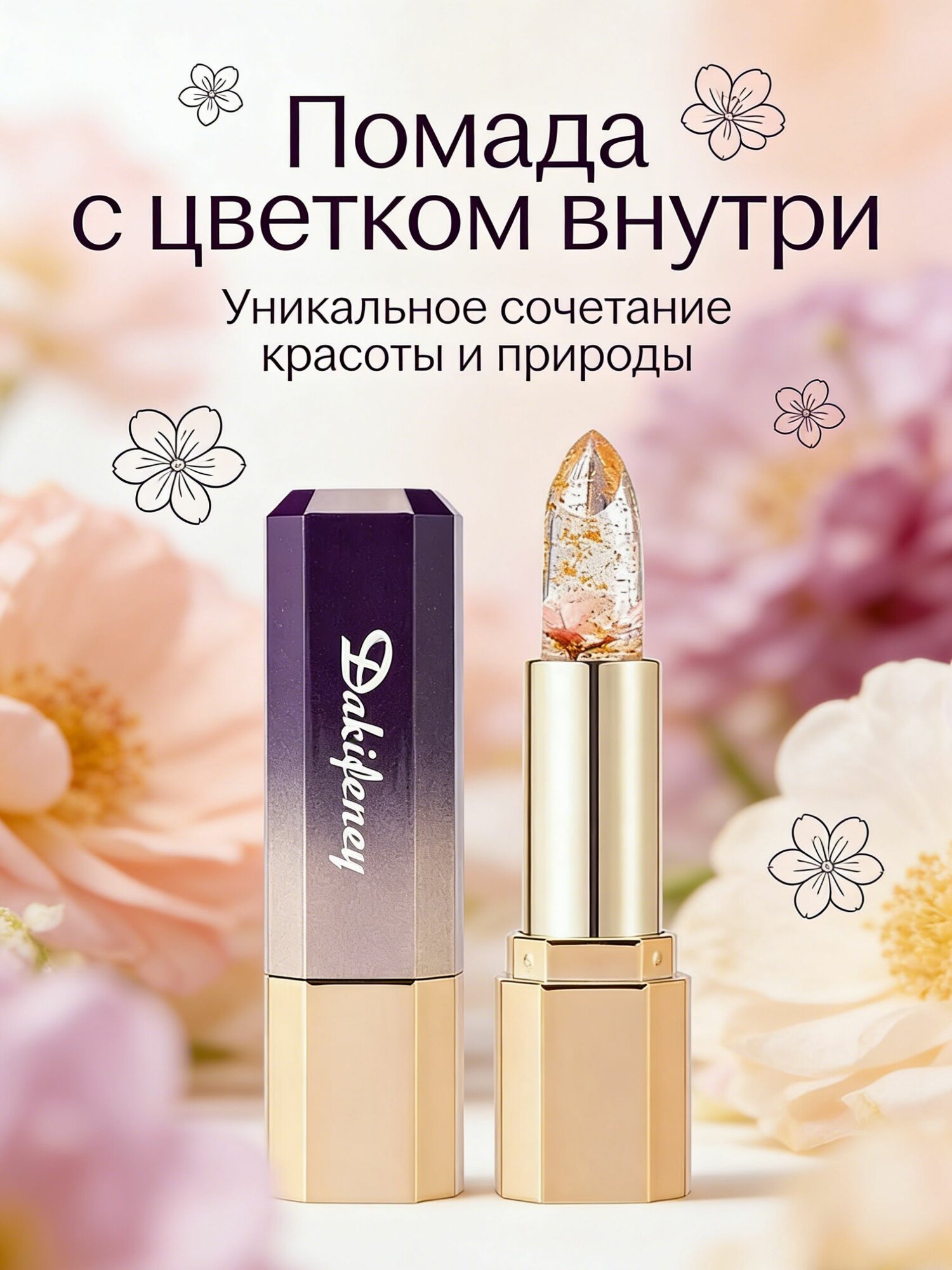 Бальзам для губ с цветком внутри увлажняющий/ Помада гигиеническая питательная
