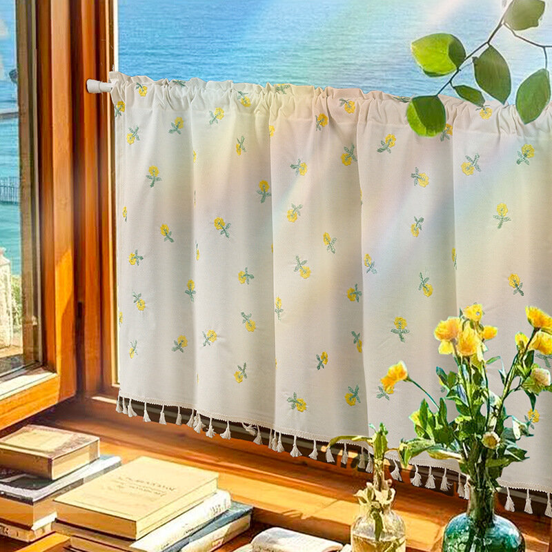 Двухслойная однотонная полуштора, готовое изделие для шкафов, однотонная высококачественная вышитая штора для шкафа, перегородочная штора, кофейная штора.