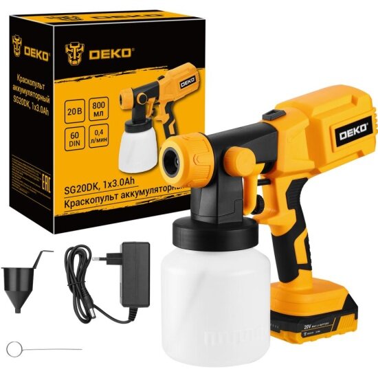Краскопульт аккумуляторный Deko SG20DK, 20В, 800 мл, 1x3.0Ач (083-1133)