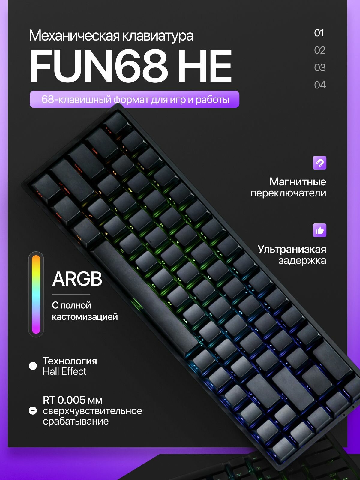 Клавиатура беспроводная MONSGEEK FUN68 HE-ST Black Wireless от официального реселлера CAPSLOCKS