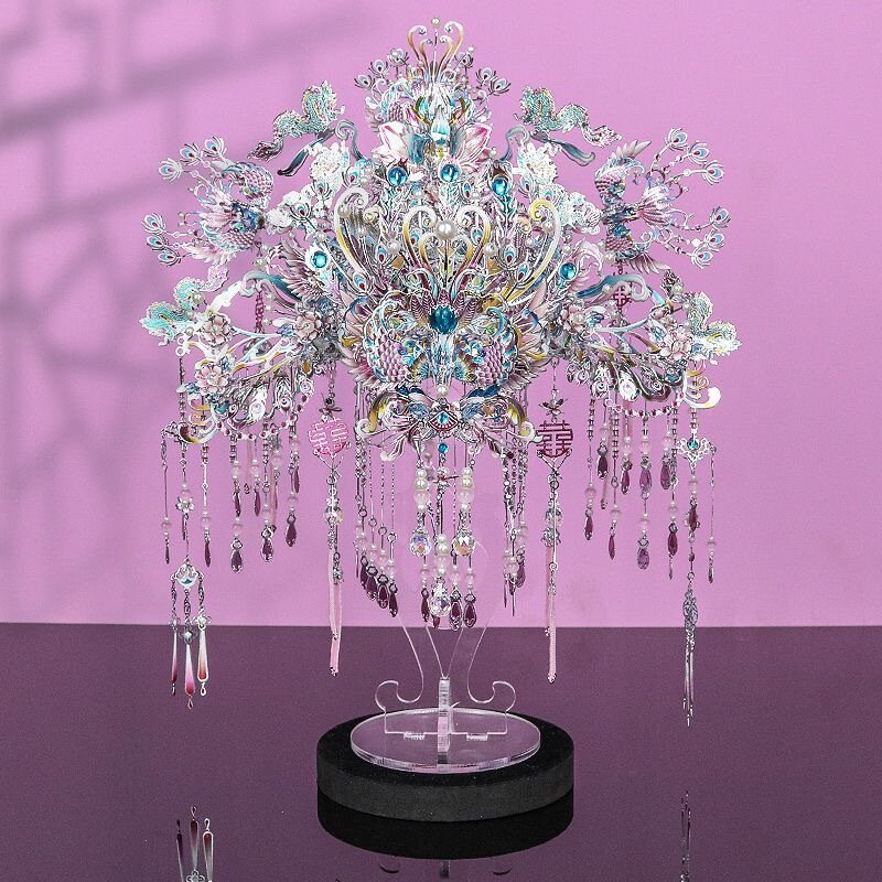 Веер-корона с красными украшениями в виде феникса от Gangda Shili, 3D металлическая сборная модель в китайском стиле, подарок на свадьбу для женщин своими руками.