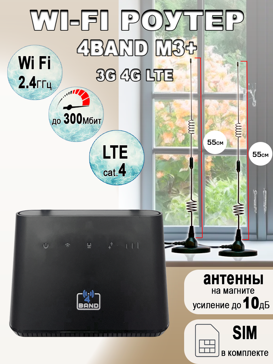 4G роутер Wi Fi M5 с сим картой, акб 5000mAh и внешними антеннами 55см