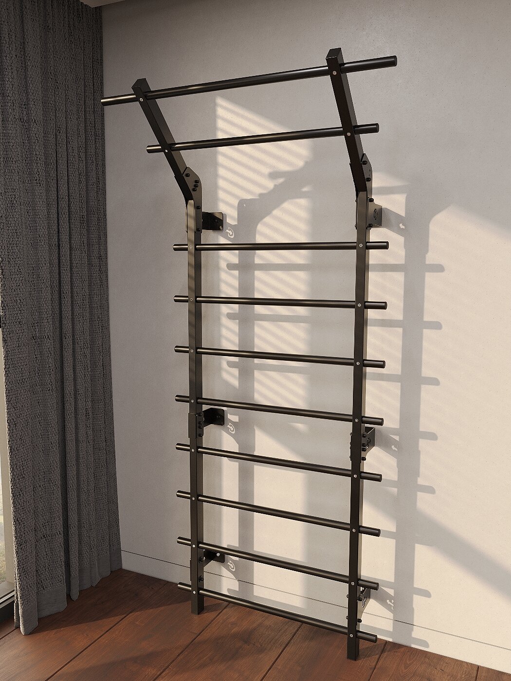 Профессиональная шведская стенка с турником Domsen Fitness Ds57 BLACK, для всей семьи, детская и взрослая