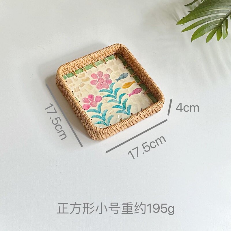 Вьетнамская плетеная тарелка из ротанга с цветными ракушками, скандинавский креативный ручной работы, декоративная тарелка для фруктов, поднос для хранения украшений, поднос для чая, квадратная тарелка