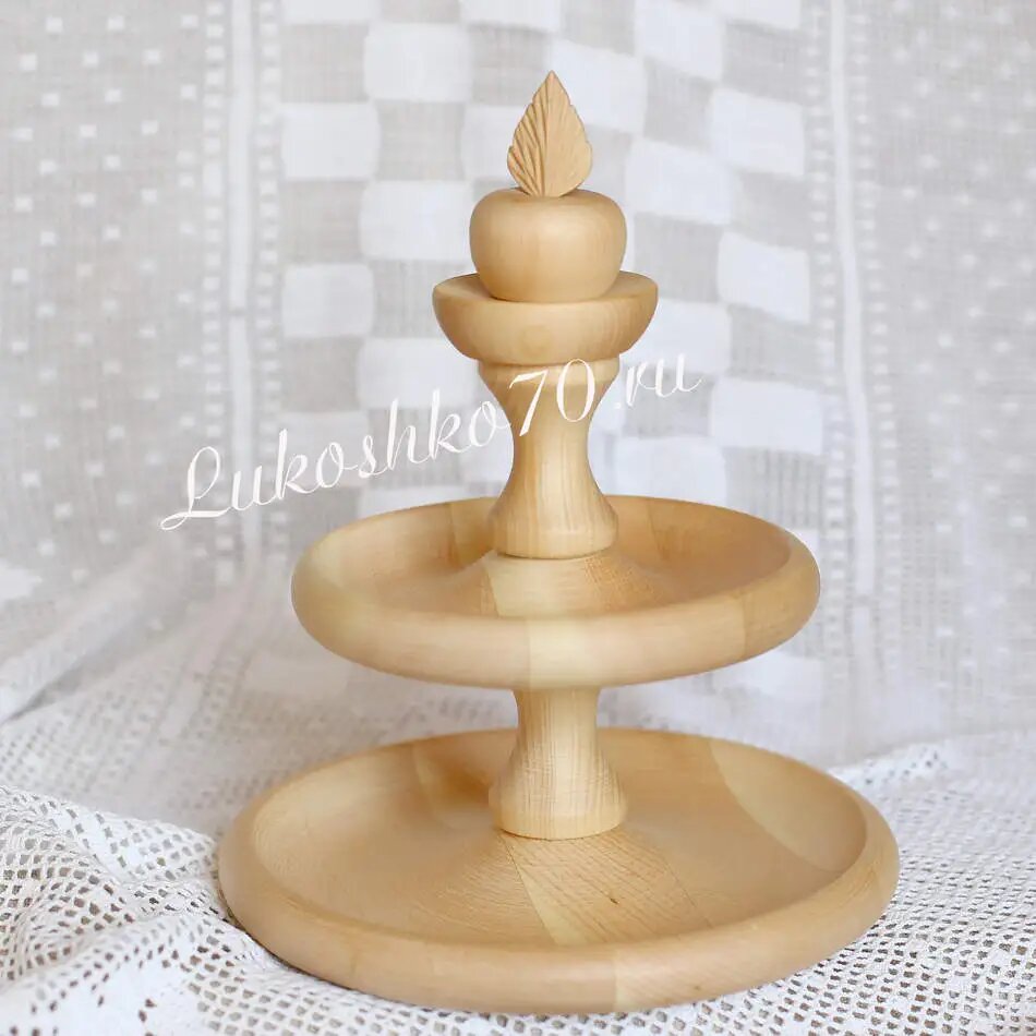 Конфетница из кедра маленькая "Яблочко" 2 яруса