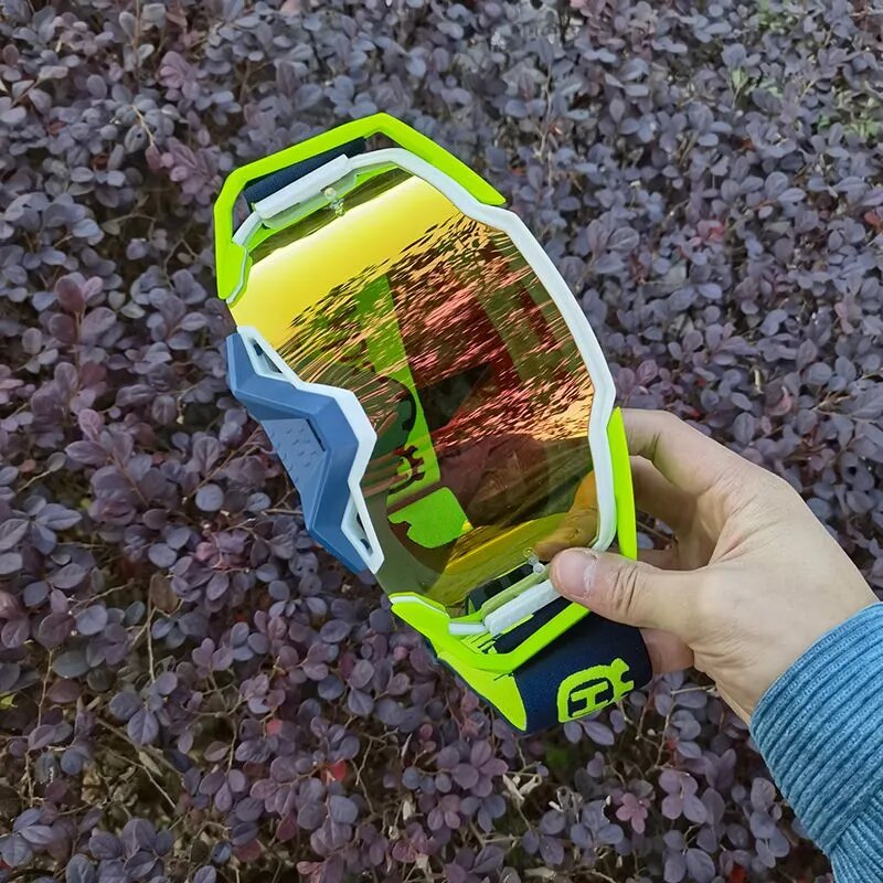 Мотоочки HUSQVARNA, унисекс, желтый/зеленый/зеркальный, поликарбонат, для бездорожья, One size