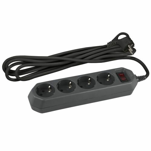 Фильтр сетевой ЭРА USF-M-4es-1.5m-B Б0019740, 4 розетки с заземлением, черный, 2200Вт, 1.5м