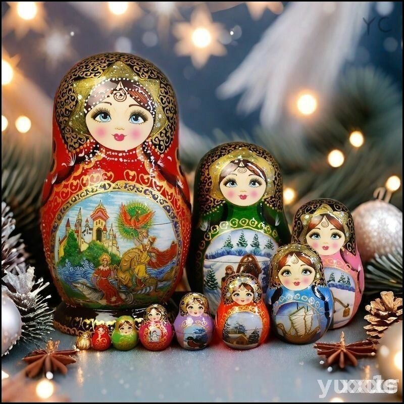 Эксклюзивный набор десяти кукол матрешек из дерева