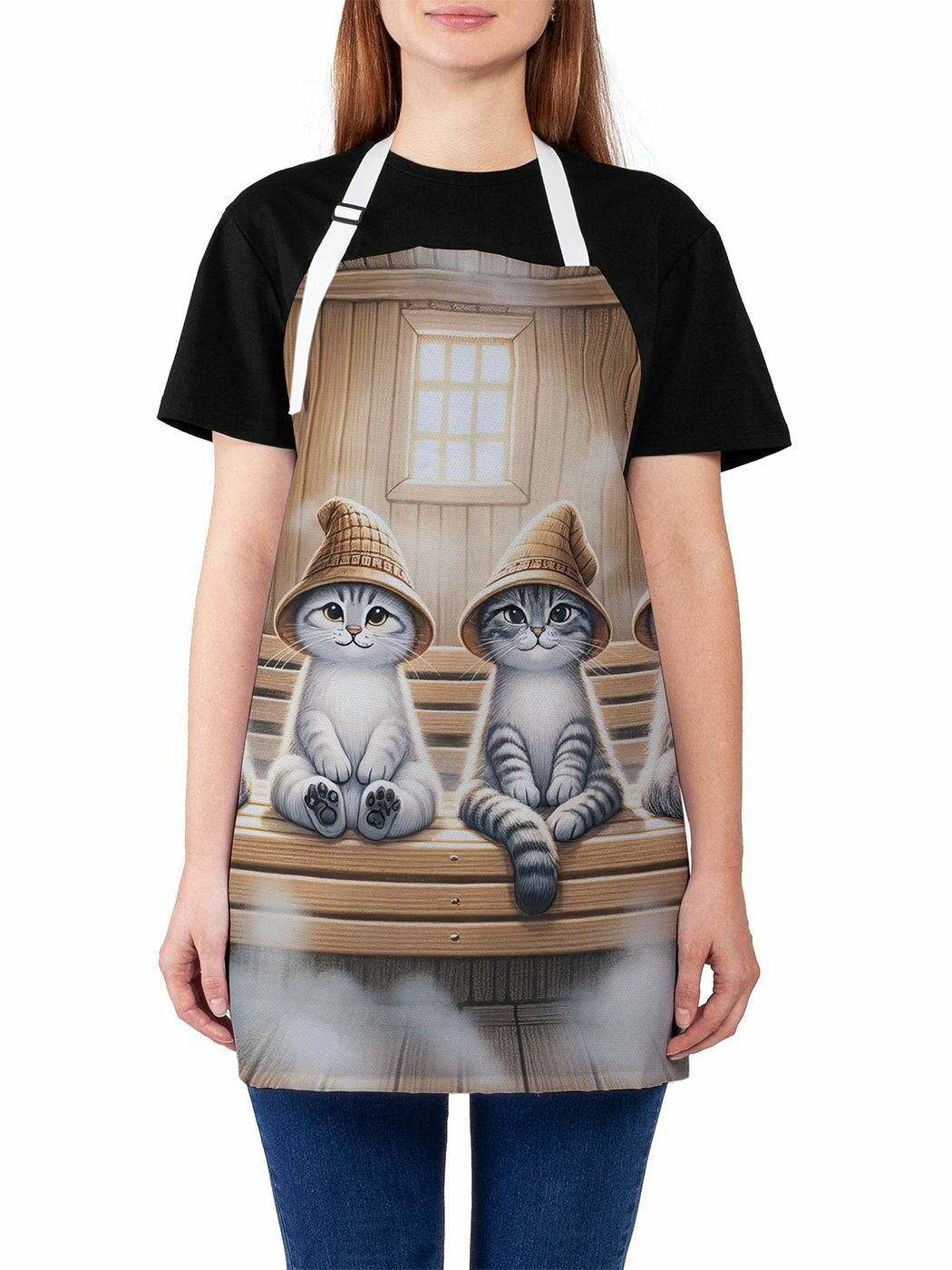 Фартук кухонный тканевый "Коты в бане" 65х65х28 см, JoyArty