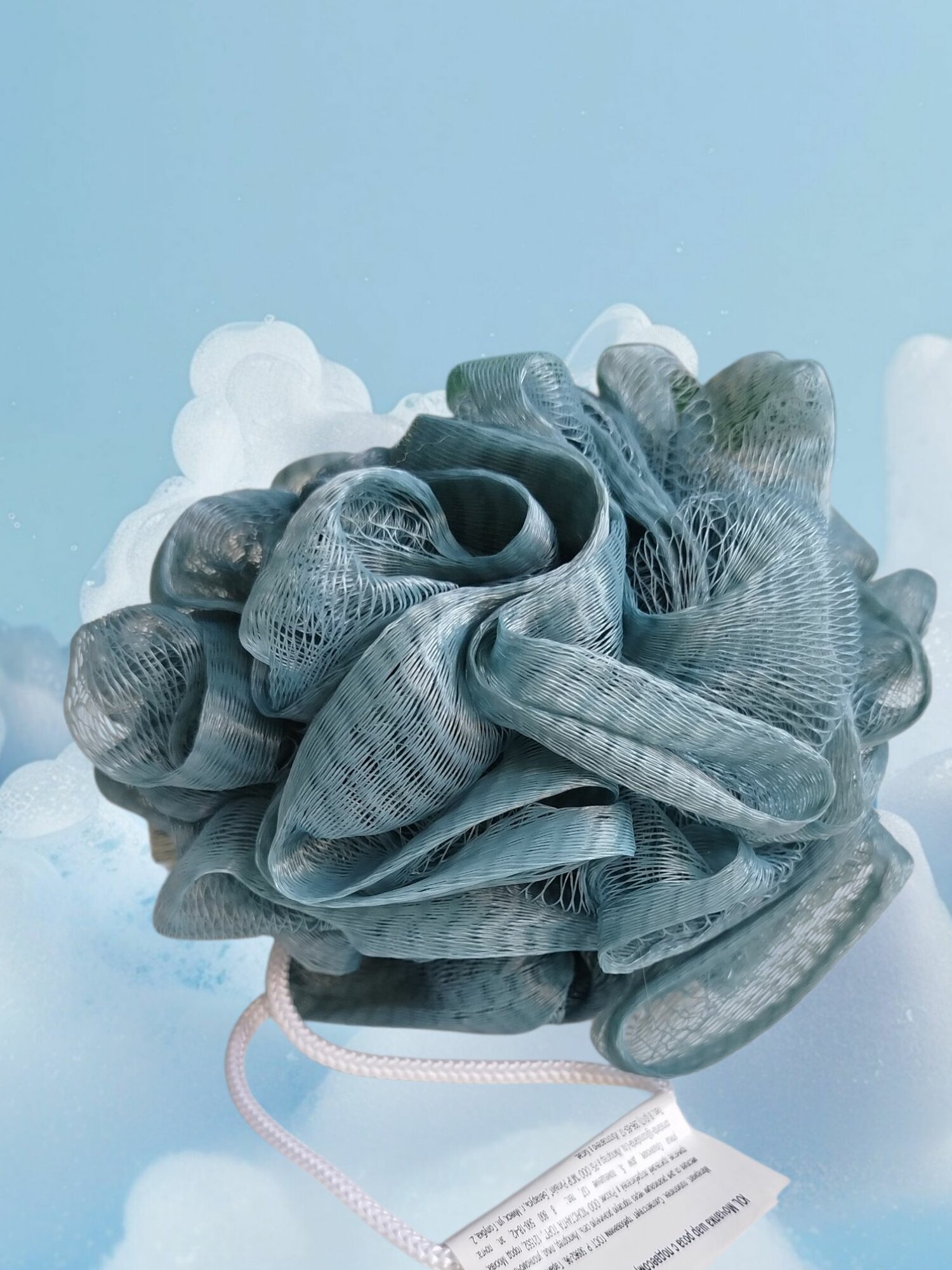 Мочалка ЮниLook, круглая, мягкая, массажная, с петелькой, темно-зеленая