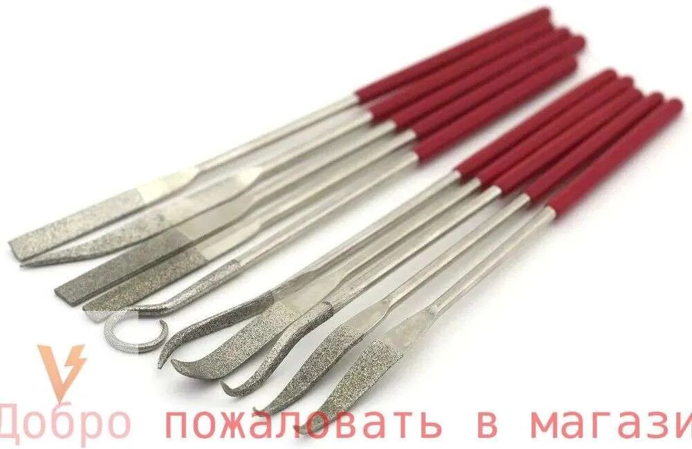 Набор универсальный 3 надфиля + 7 рифелей, алмазные, чехол, JAS-4342