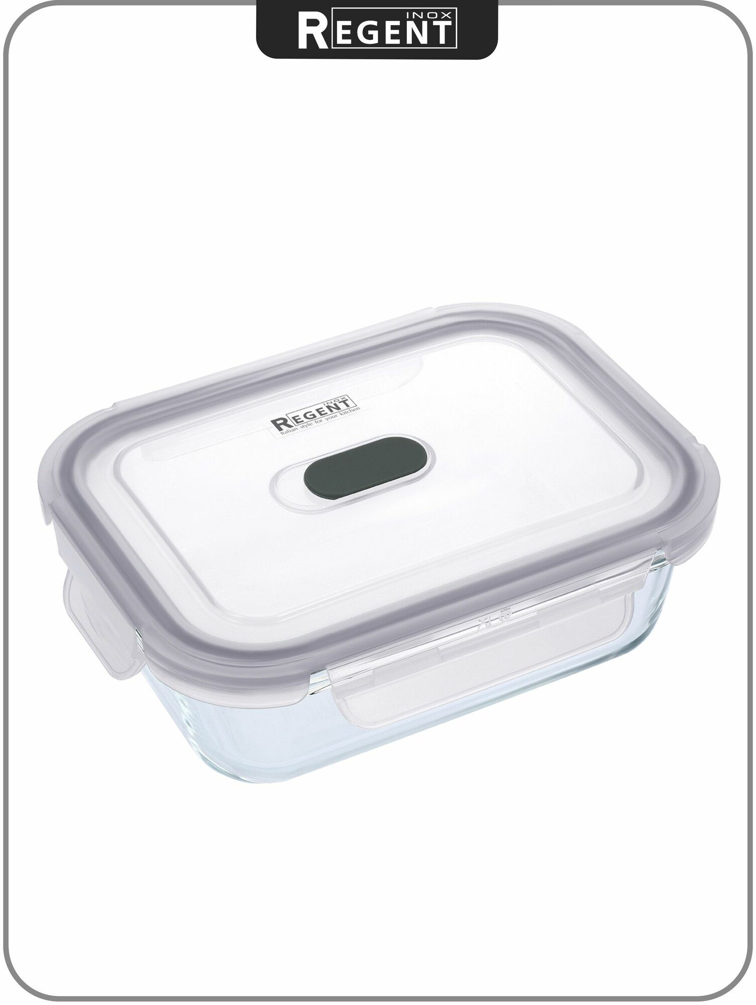 Контейнер для еды Regent inox стеклянный с крышкой для хранения продуктов, для запекания, ланч бокс 0,38 л, прямоугольный