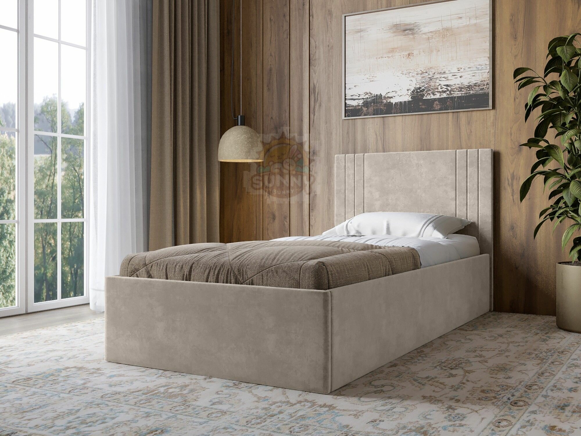 Односпальная кровать Венеция 80х190 см, ортопед осн, ЛДСП (Ultra Песочный)