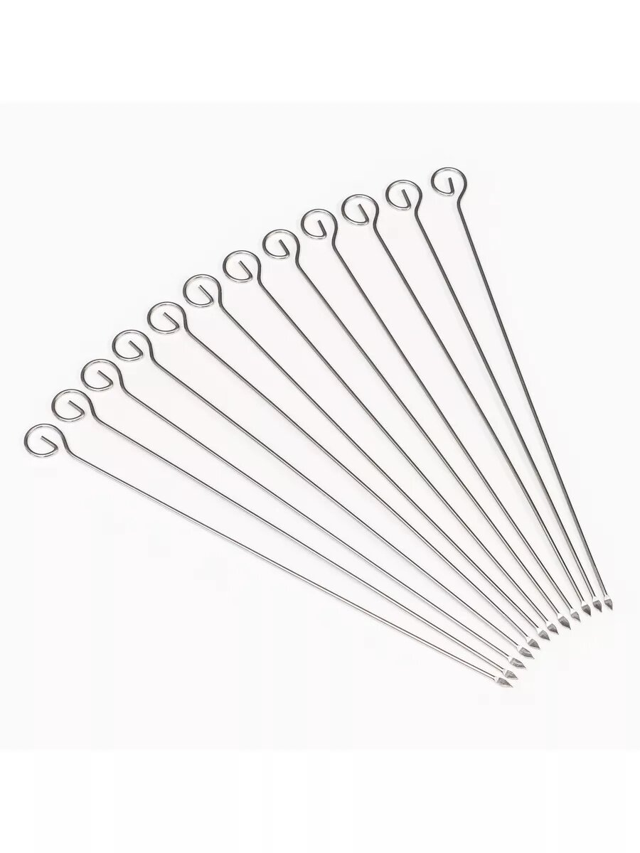 Набор шпажек - шампуров для шашлыка, 12 шт, 30 см, рукоять - кольцо, металлические