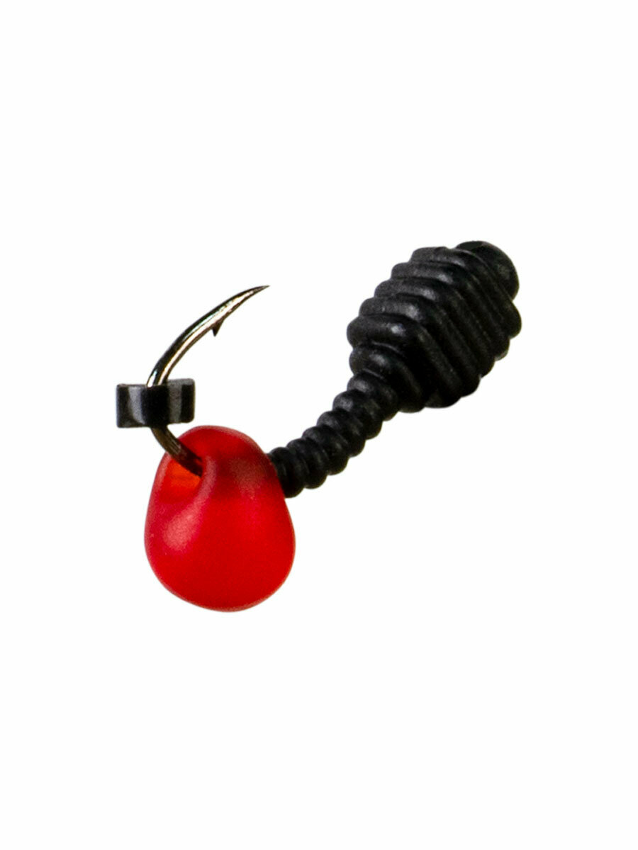 Мормышка безнасадочная (безмотылка) для летней и зимней рыбалки Личинка Куб "Левша-НН", 0,28 г, Drops красный, крючок №2, чёрный / 3 шт.