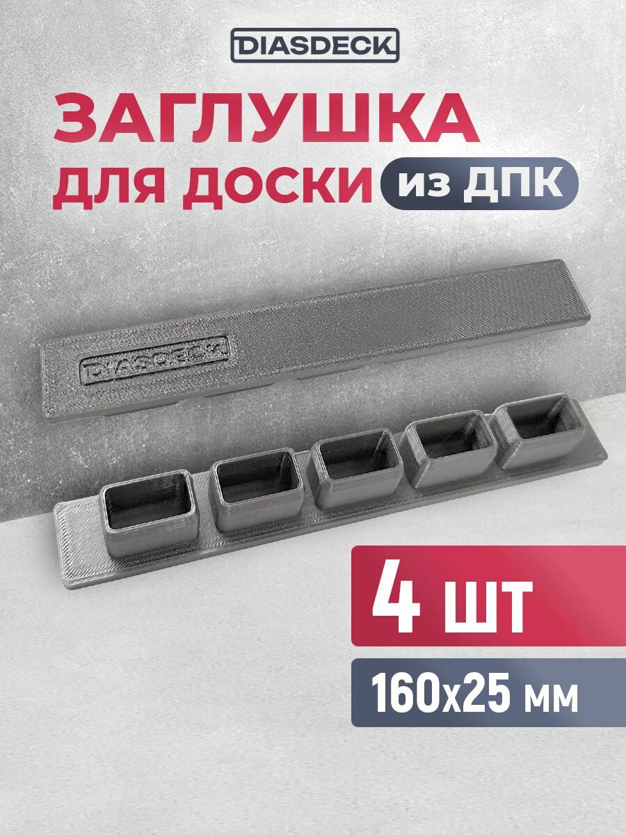 Заглушки DIASDECK, для террасных досок,160х25 мм, комплект 4 штуки, серые