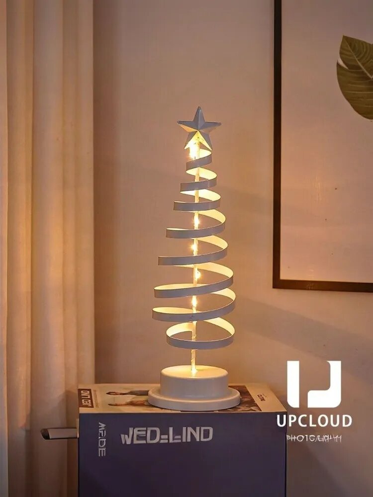 UPCLOUD Декоративная елочка Спираль белого цвета, высота 33 см, длина 12 см