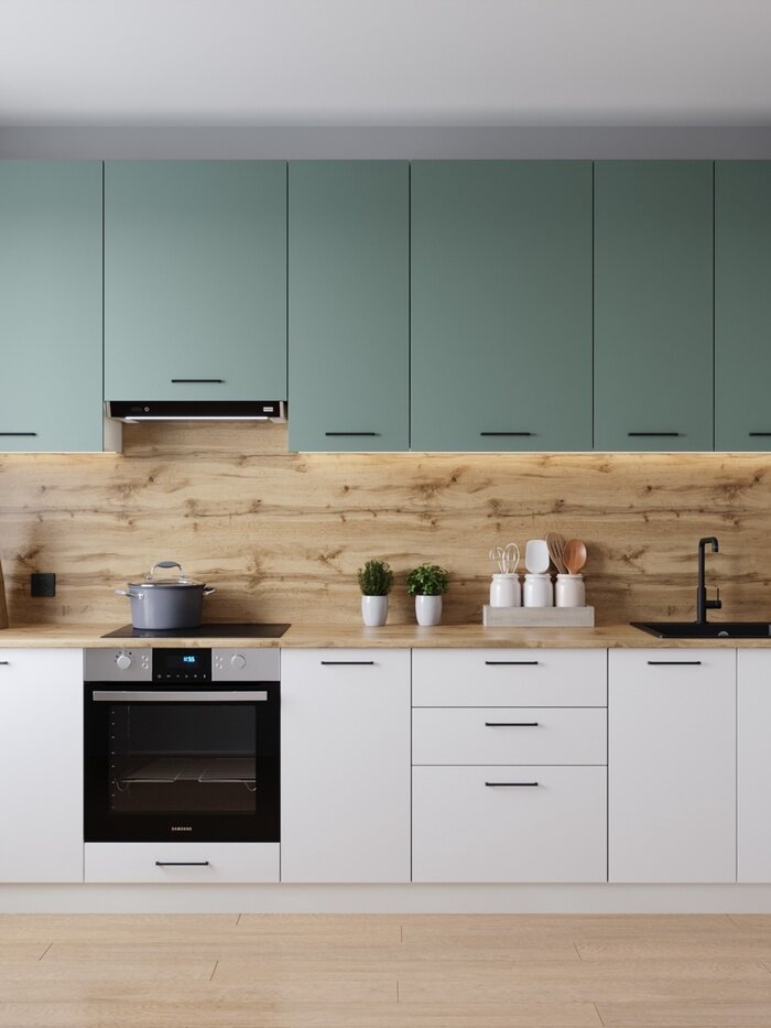 Кухонный гарнитур прямой «муссон», 3000×600 мм, цвет жемчуг/муссон дуб Вотан