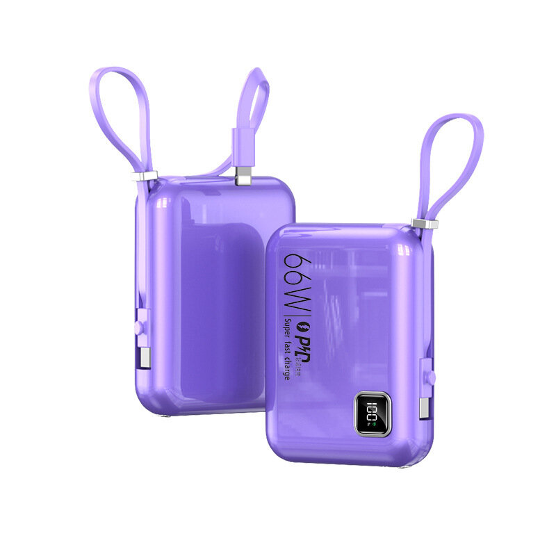 Оптовая продажа мини-пауэрбанка на 20000 мАч со встроенным кабелем, компактный и портативный, супербыстрая зарядка 66 Вт, портативный источник питания для совместного использования.
