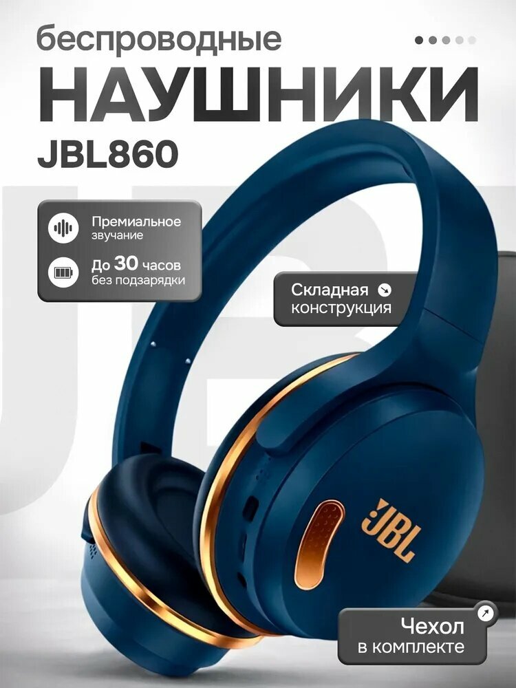 Наушники беспроводные большие с микрофоном и шумоподавлением синие