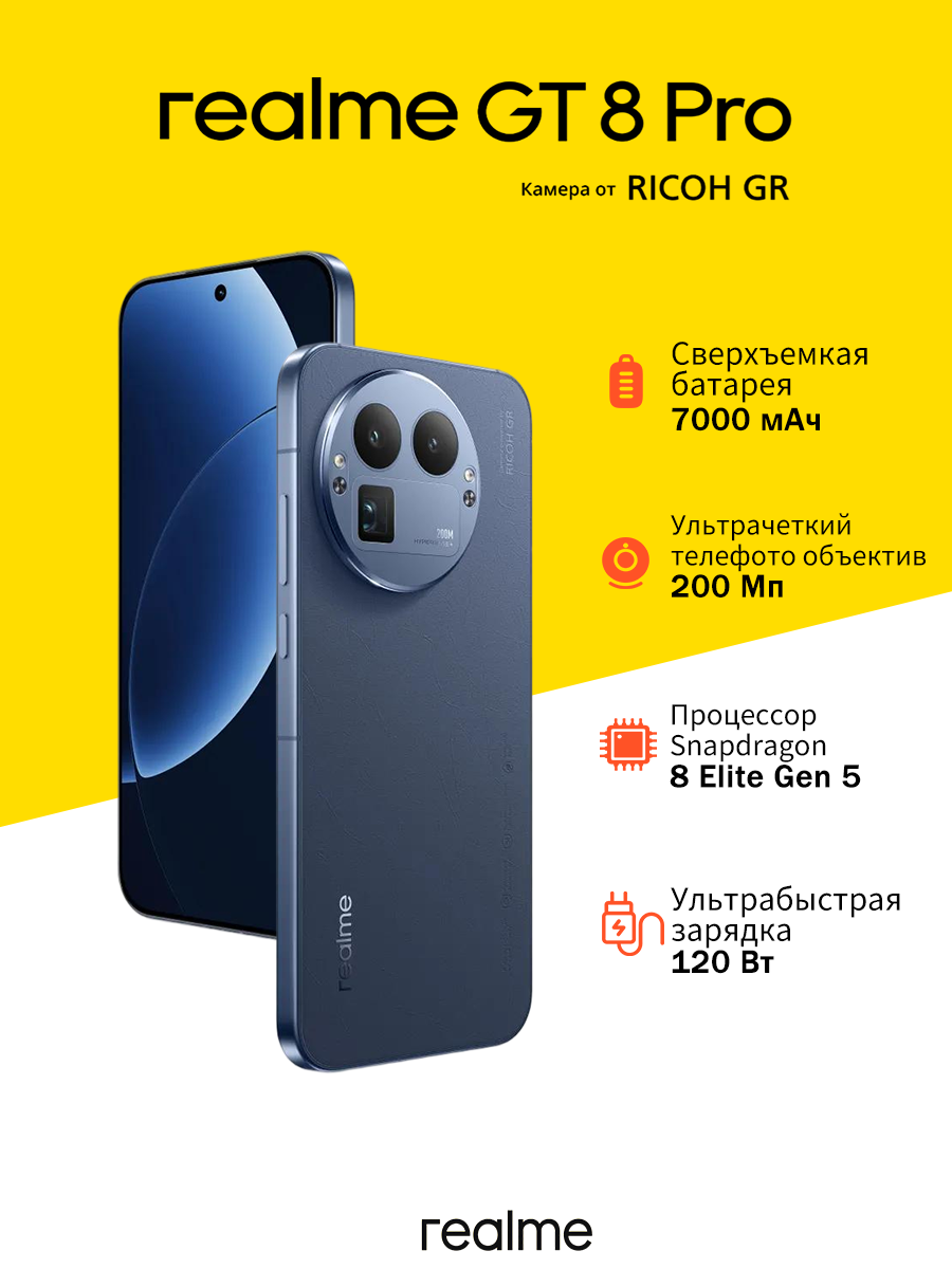 Смартфон Realme GT8 Pro 12/256ГБ, Dual nano SIM, Blue (синий) без RUStore/MAX RU