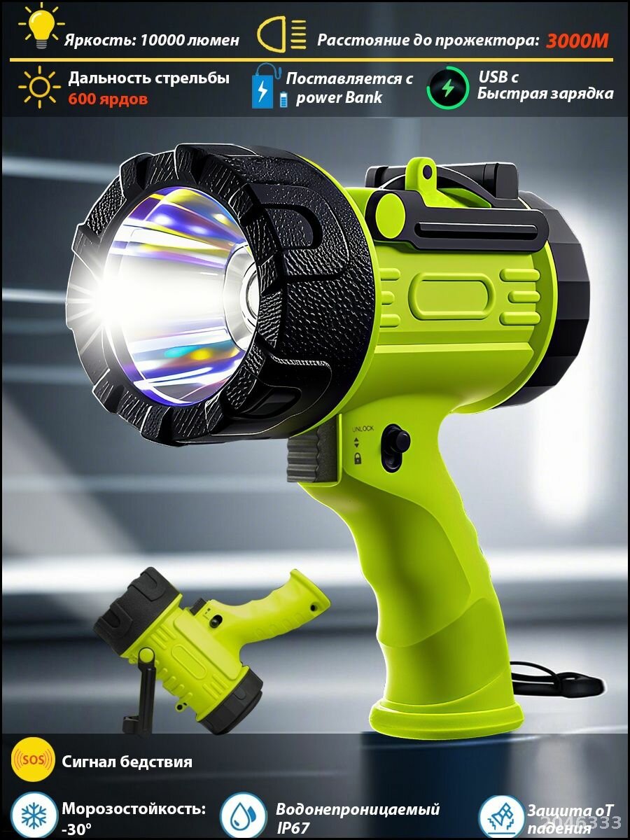 Мощный светодиодный прожектор-фонарь для кемпинга 10000 люмен