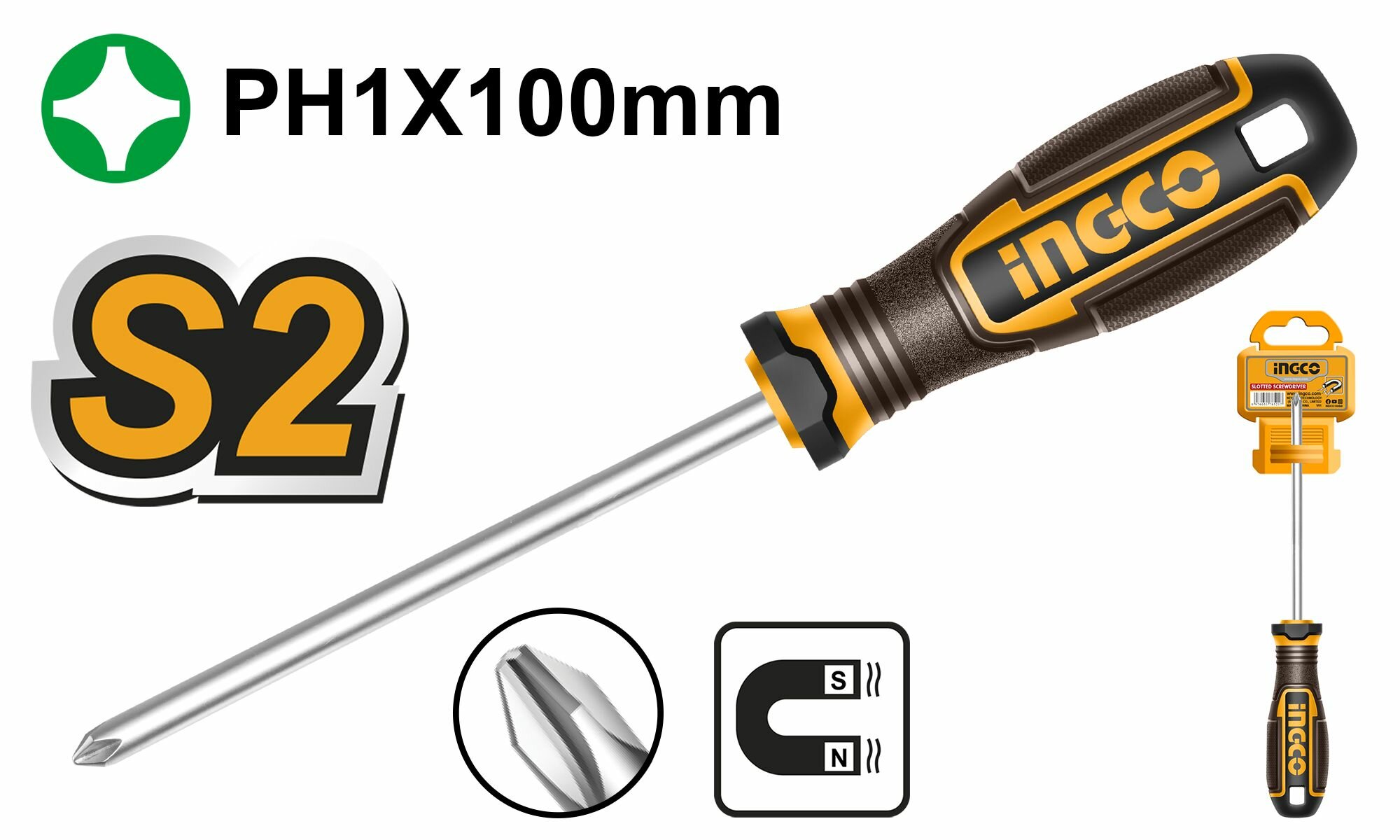 Отвертка крестовая PH1x100 INGCO HSDPH1100 INDUSTRIAL