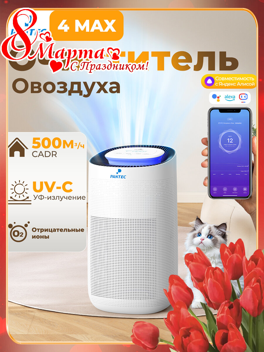 Очиститель воздуха Pantec 4Max, 4 режима, таймер, управление со смартфона，KaringBee