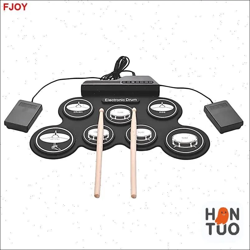 Электронный барабан детская гибкая портативная ударная установка с барабанными палочками и ремнем