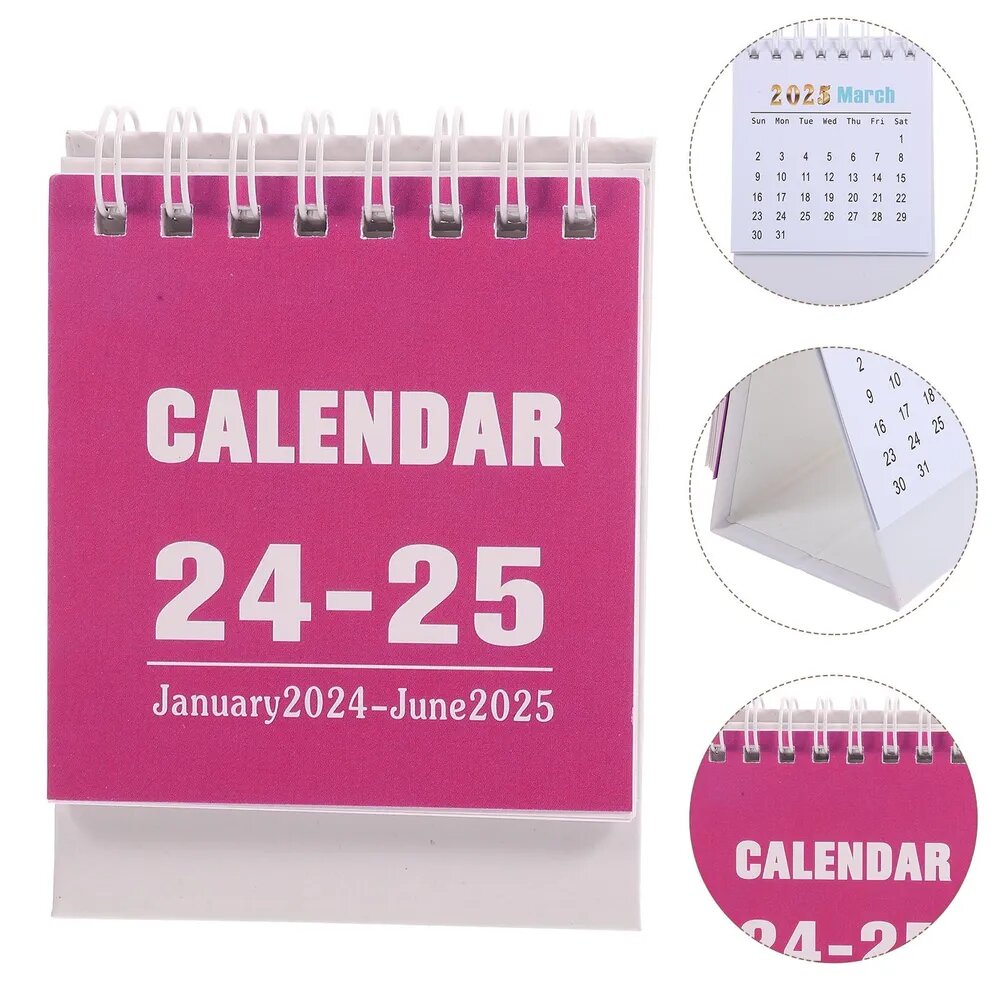 Розовый маленький настольный календарь из бумаги для планирования на 2024-2025 годы